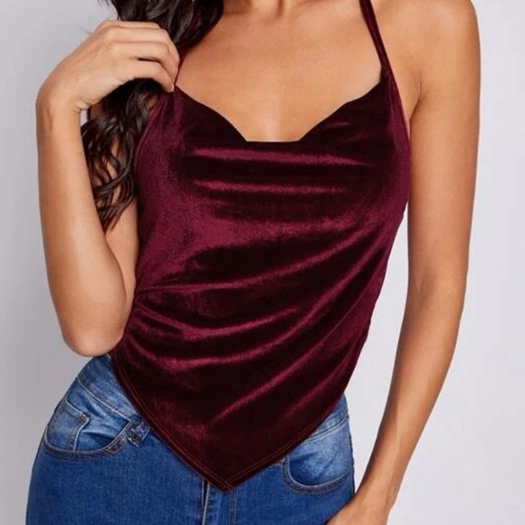 SHEIN | Tops | Shein Velvet Halter Top In The Color Maroon | Poshmark